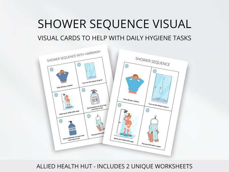 Shower Sequence Visual Learning Cards for Children and Provide Autism Support With Daily Hygiene ...