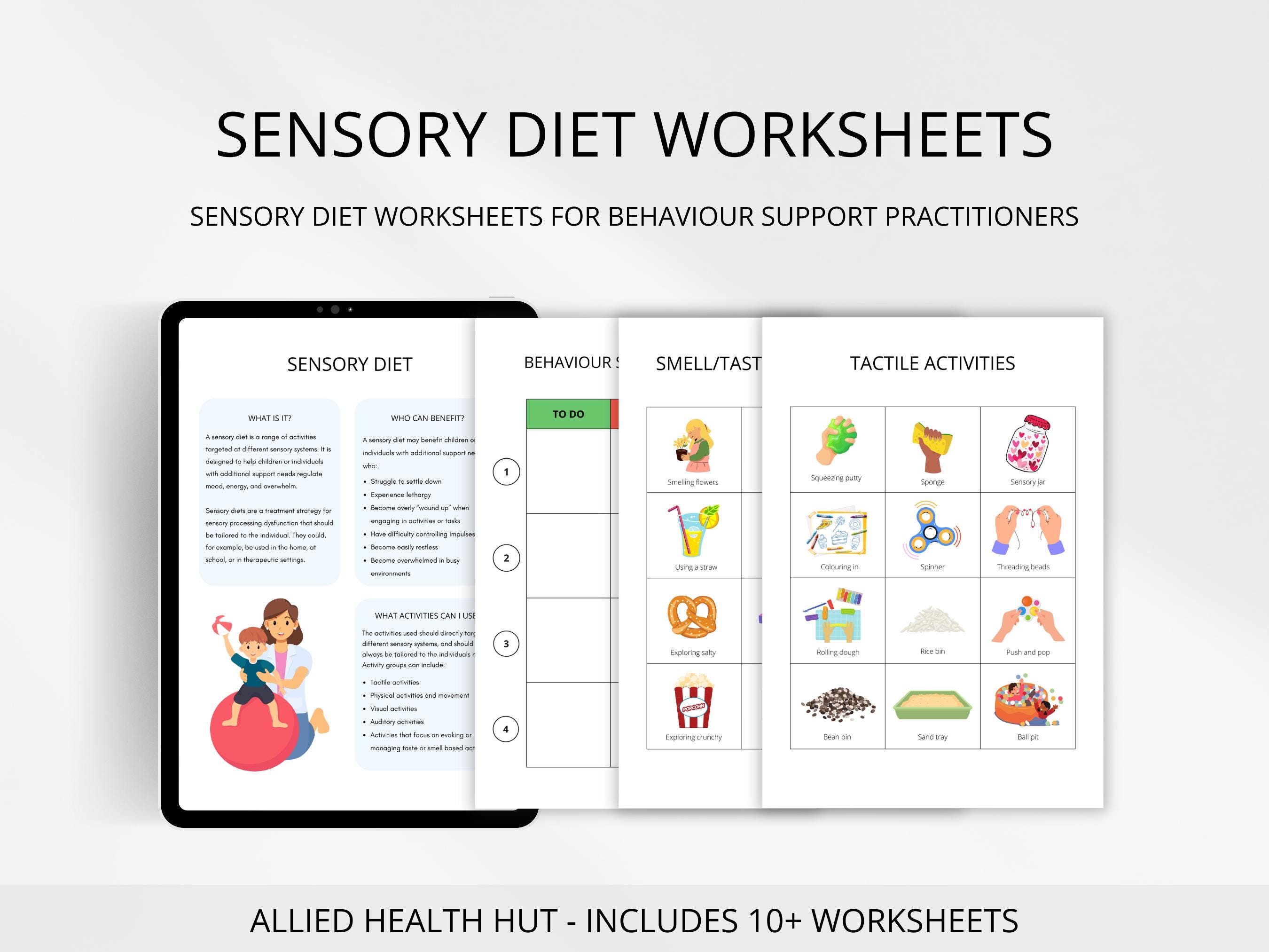 Sensory Diet Therapy Worksheets for Behaviour Support Practitioners ...