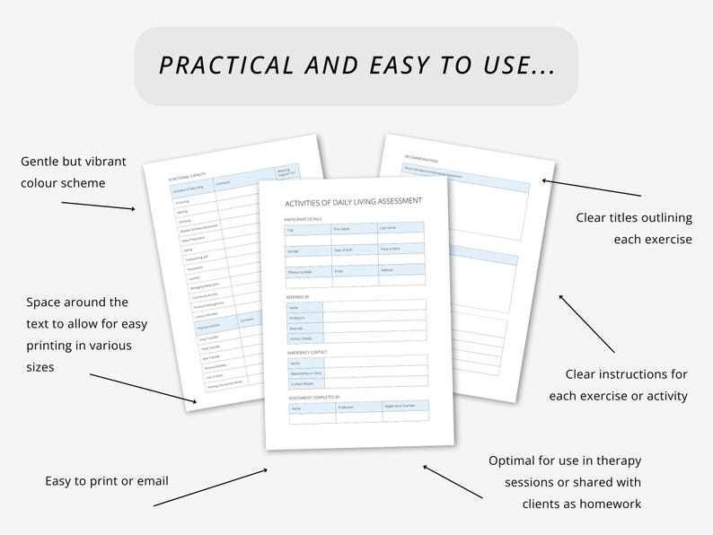 Activities of Daily Living Checklist and Assessment Template for ...