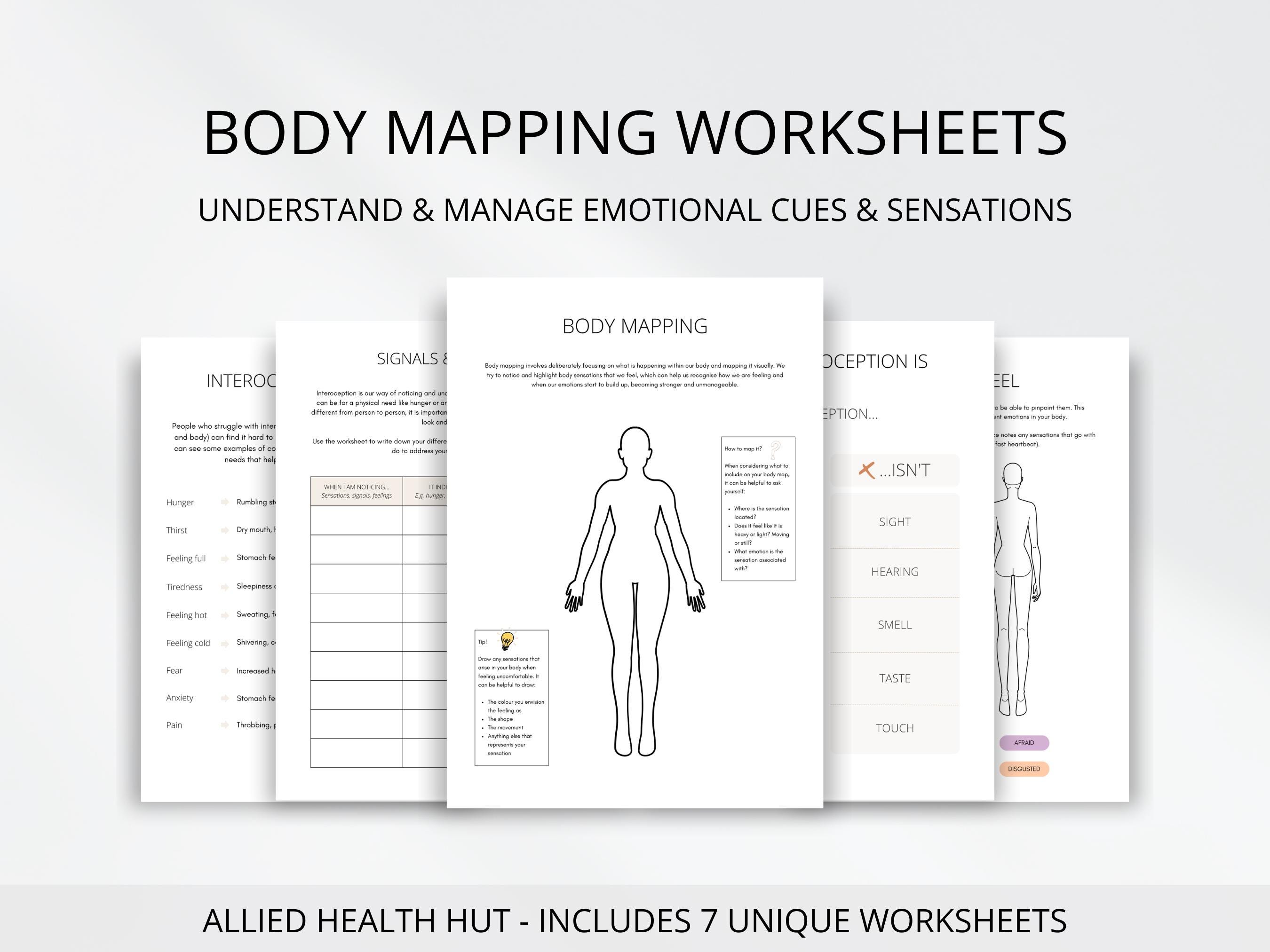 Emotional Regulation and Body Mapping Worksheets for Interoception, the ...