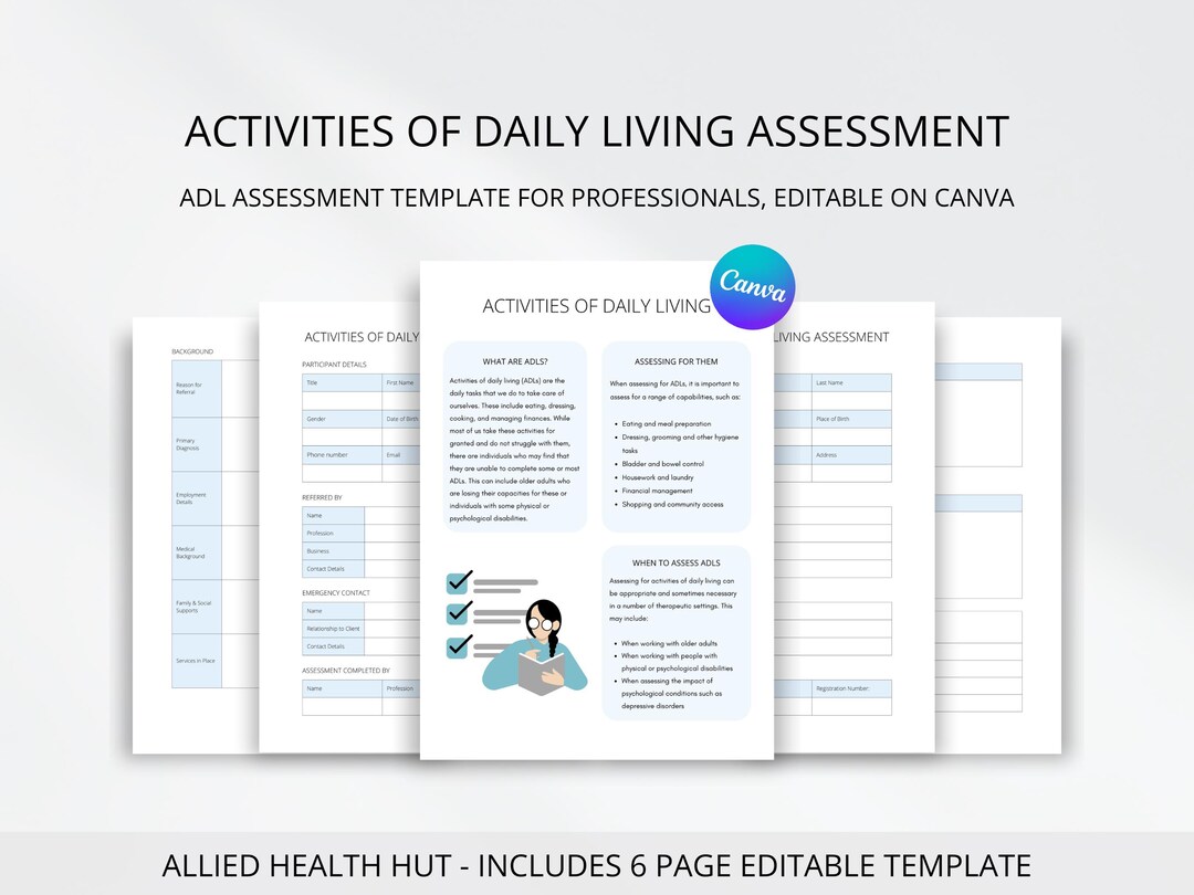Activities of Daily Living Checklist and Assessment Template for ...