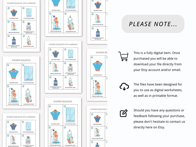 Shower Sequence Visual Learning Cards for Children and Provide Autism ...