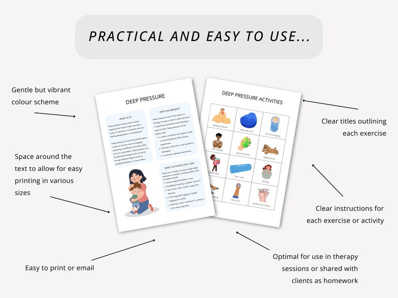Deep Pressure Therapy Worksheets for Therapist or Counsellor Assisting ...