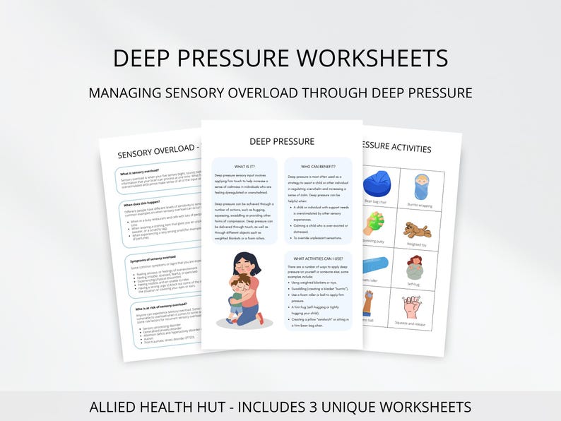 Deep Pressure Therapy Worksheets for Therapist or Counsellor Assisting ...