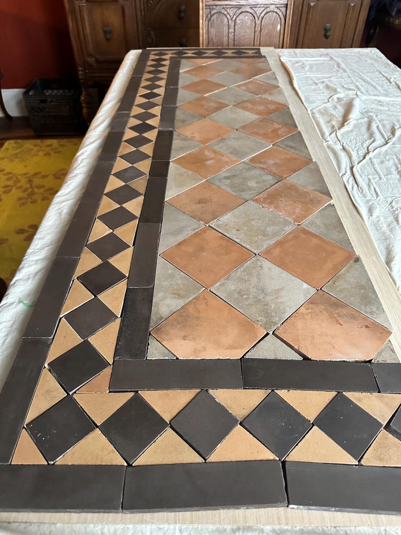 Antique Encaustic Tile Hearth – AETCO Limited Series, Geometric Cocoa ...