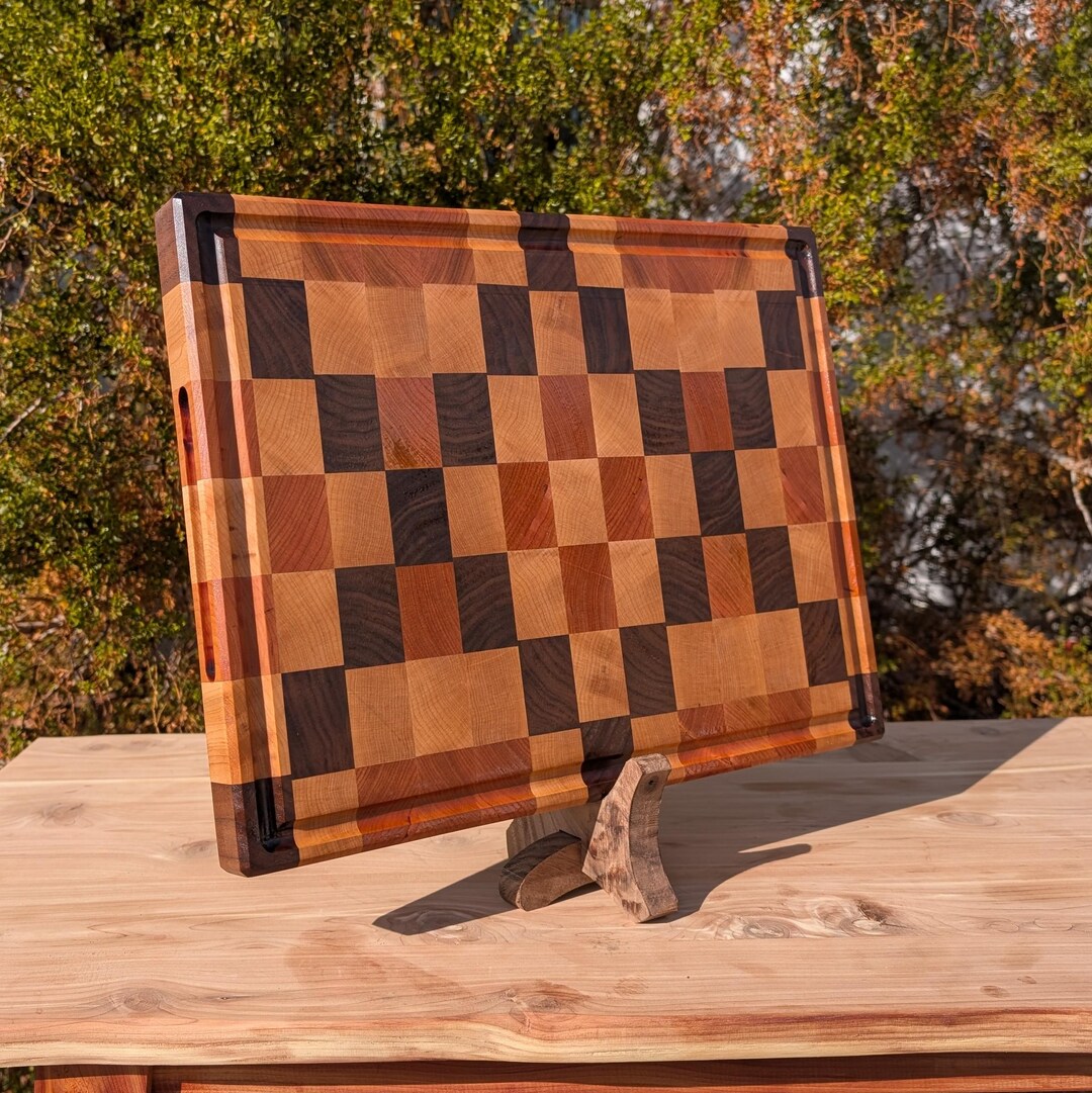 Handmade Wooden Cutting Board, Butcher Block Two Sided, Checkered ...