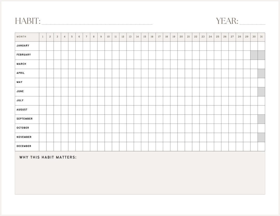 Printable Yearly Habit Tracker | A4 Minimalist Habit Planner | Self ...
