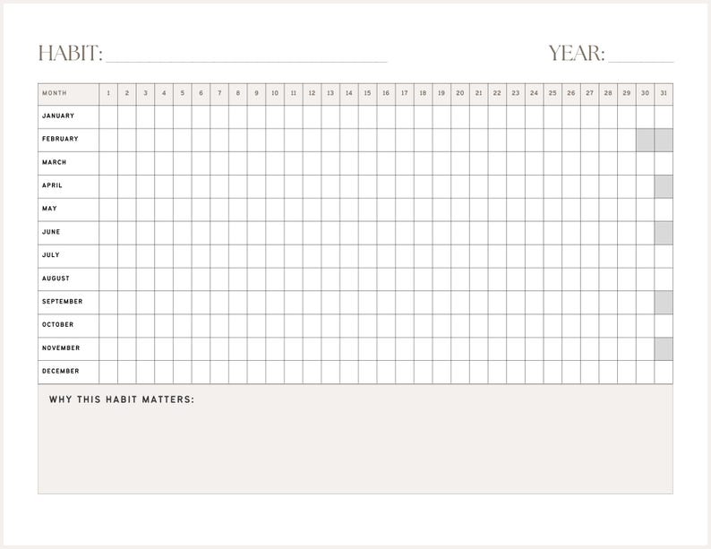 Printable Yearly Habit Tracker | A4 Minimalist Habit Planner | Self ...