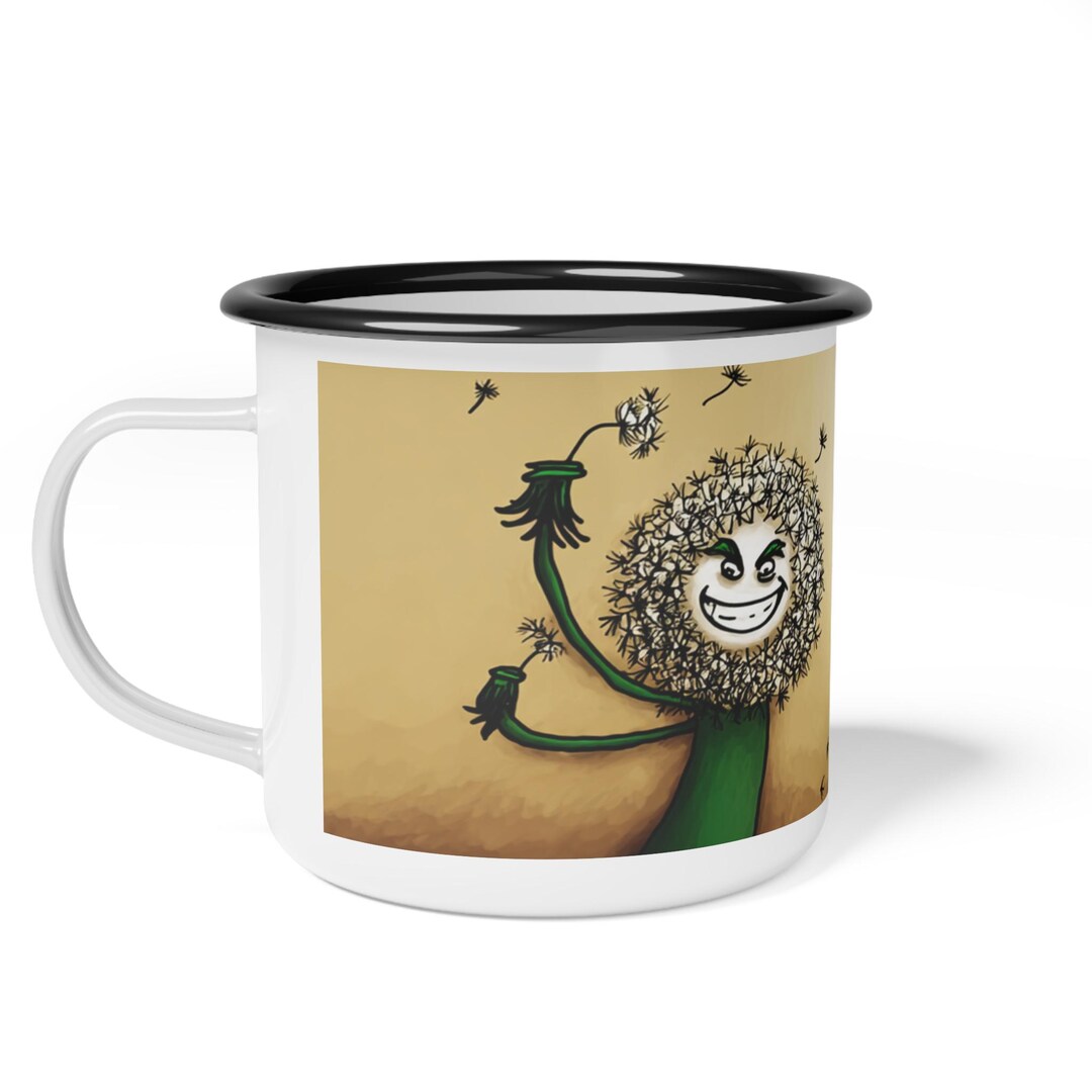 Smiling Dandelion Characters Enamel Camp Cup | Whimsical Nature ...