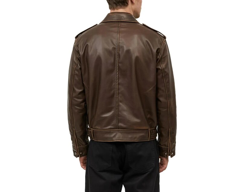 Men’s Real Leather Military Jacket Handmade Brown Sheep Leather Biker ...