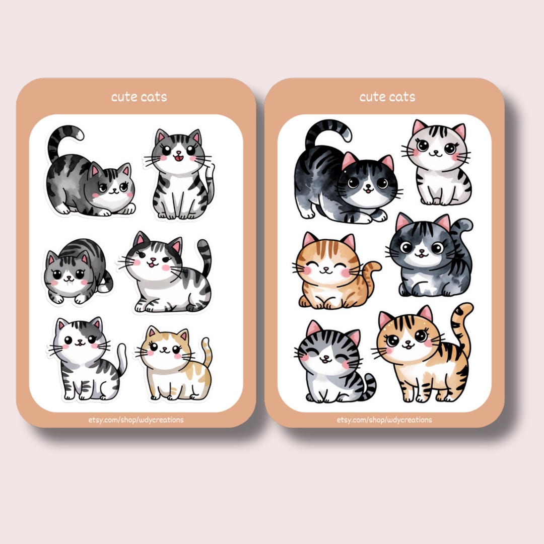 Cute Cat | Sticker Sheets | 12 Stickers - Etsy