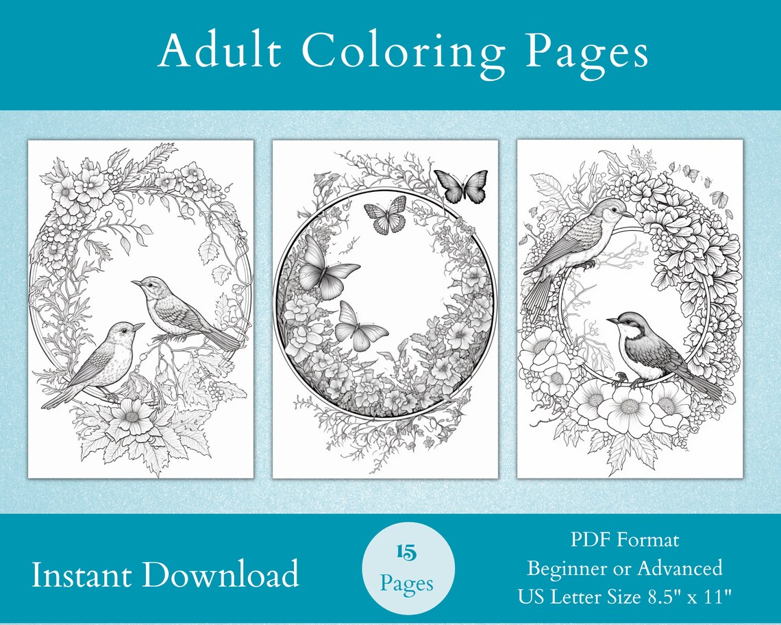 Birds and Butterflies Coloring Pages - Etsy