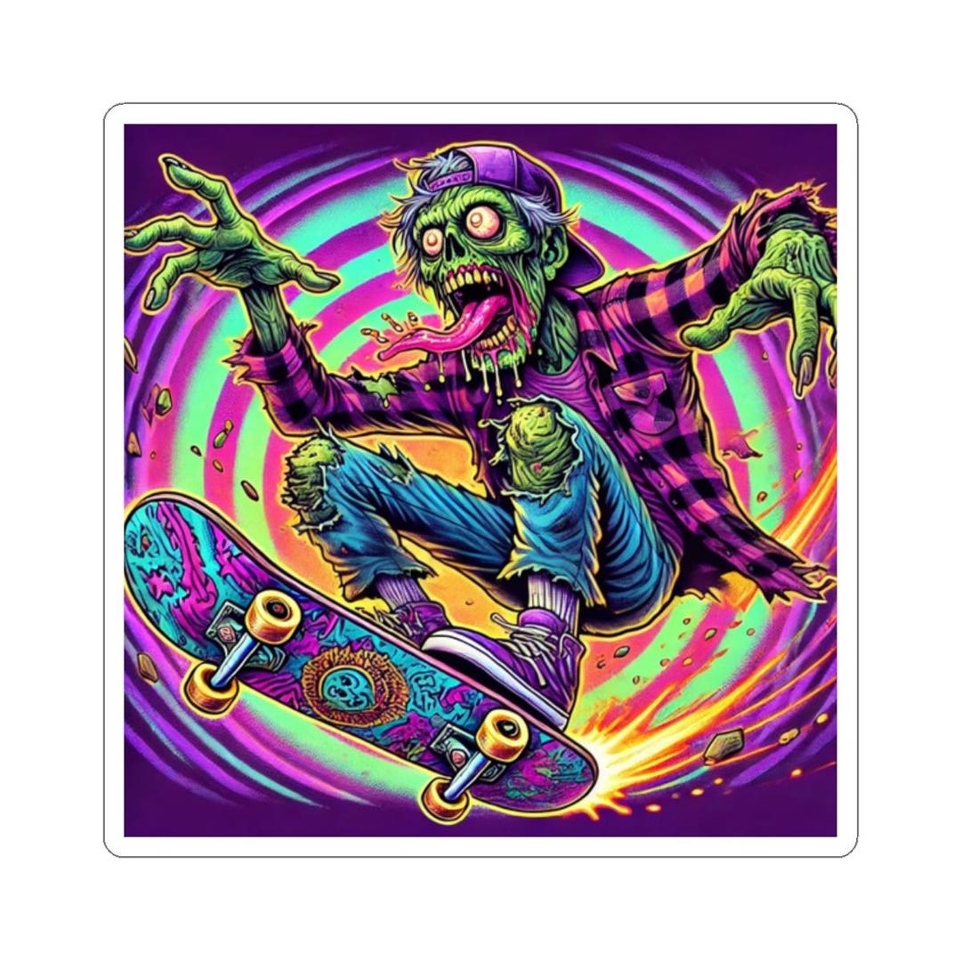 Zombie Skateboard Stickers, Undead Skater Decals, Halloween Laptop ...