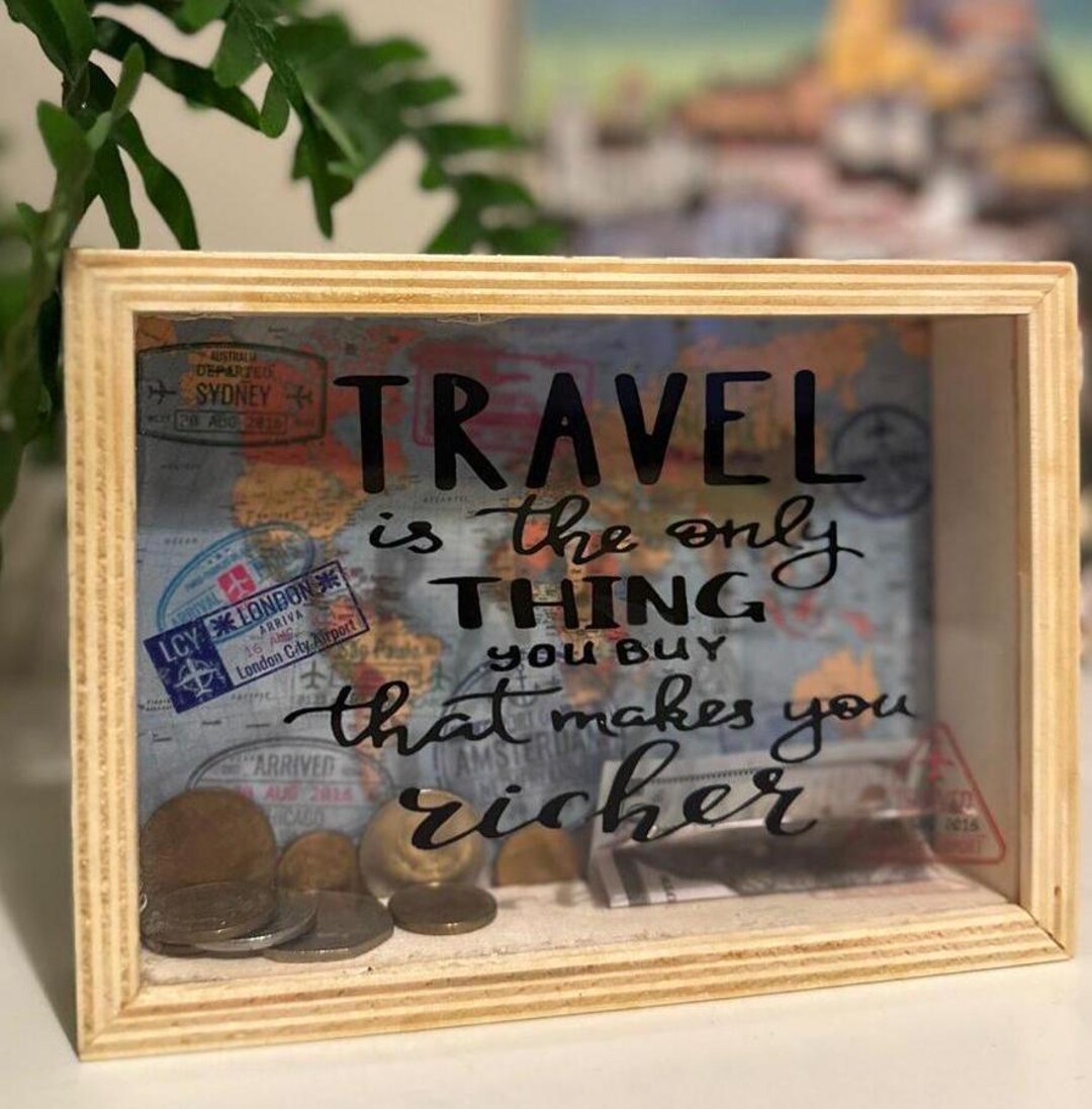 Travel Themed Wooden Money Box Decorative World Map Design Unique Gift ...