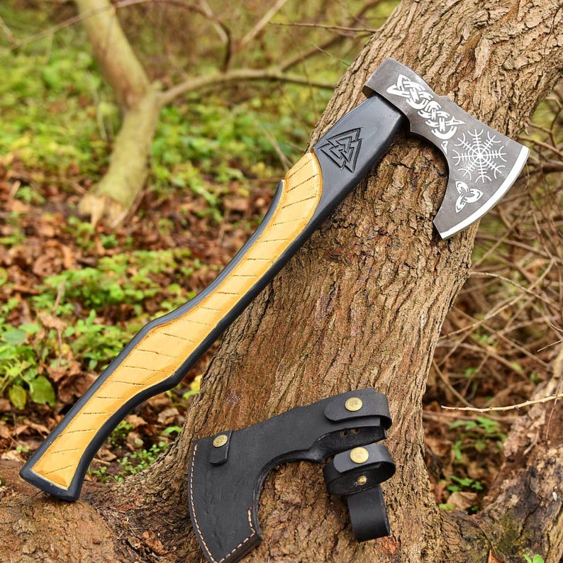 Handmade Viking Style Camping/hunting Axe Handle With Carved Animal ...