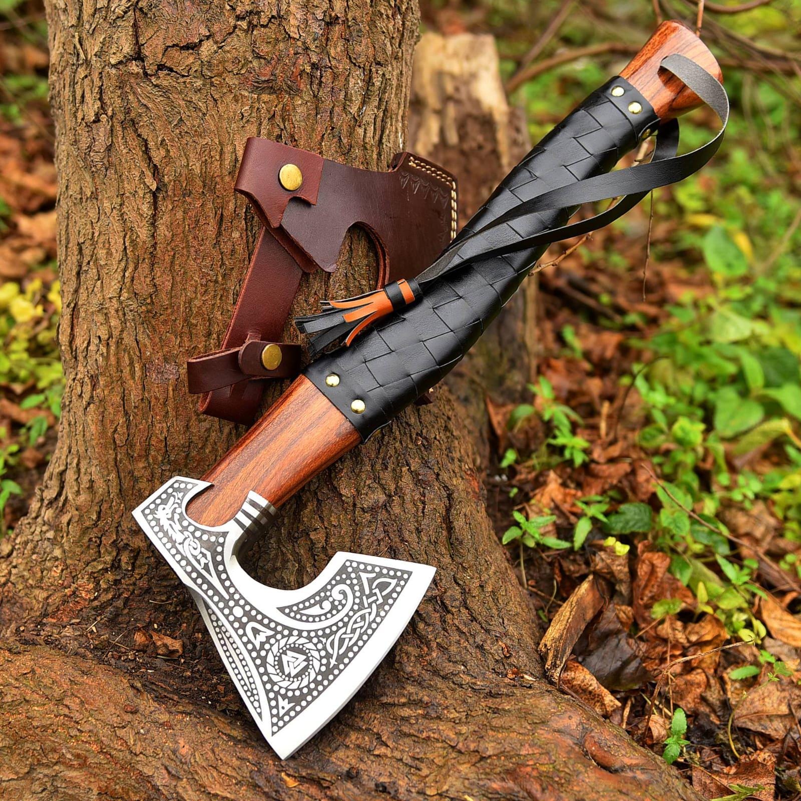 Handmade Viking Style Camping/hunting Axe Handle With Carved Animal ...