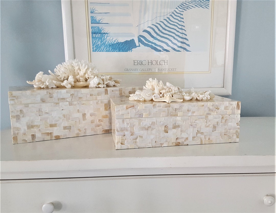 Beach Decor Seashell Boxes, Capiz Shell Storage Boxes, Luxury Coastal ...