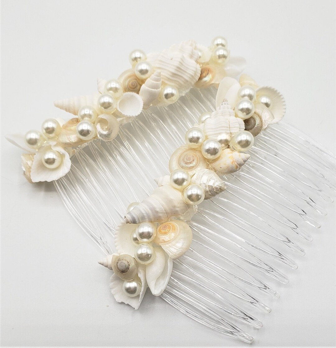 2 Beach Wedding Shell Hair Combs: Seashell & Pearl Bridal or Prom Hair ...