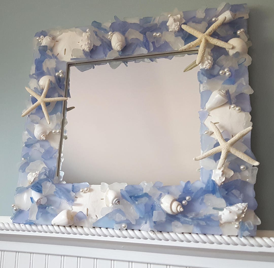 Sea Glass Mirror, Beach Decor Seashell & Seaglass Mirror, Nautical ...