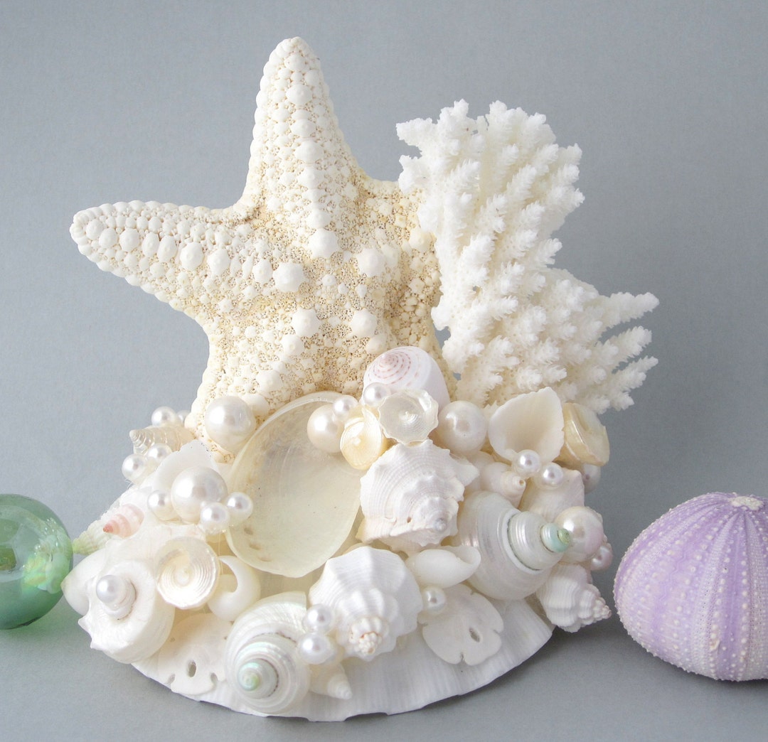 Beach Wedding Cake Topper, Nautical Seashell Coral & Starfish Cake ...
