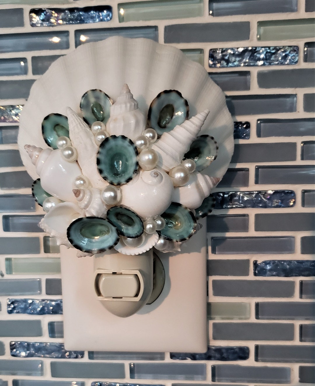 Beach Decor Seashell Night Light, Nautical Decor White Shell Night Lite ...