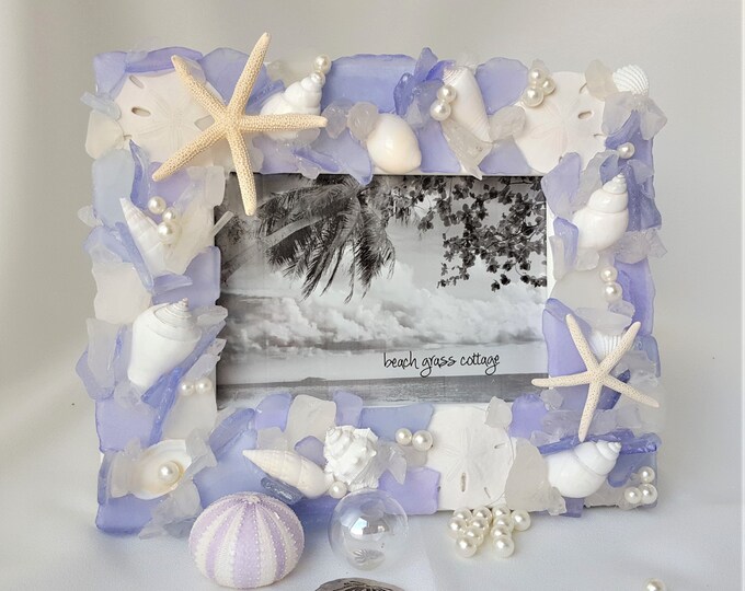 Beach Decor Sea Glass Frame, Nautical Decor Beach Glass Frame, Coastal ...