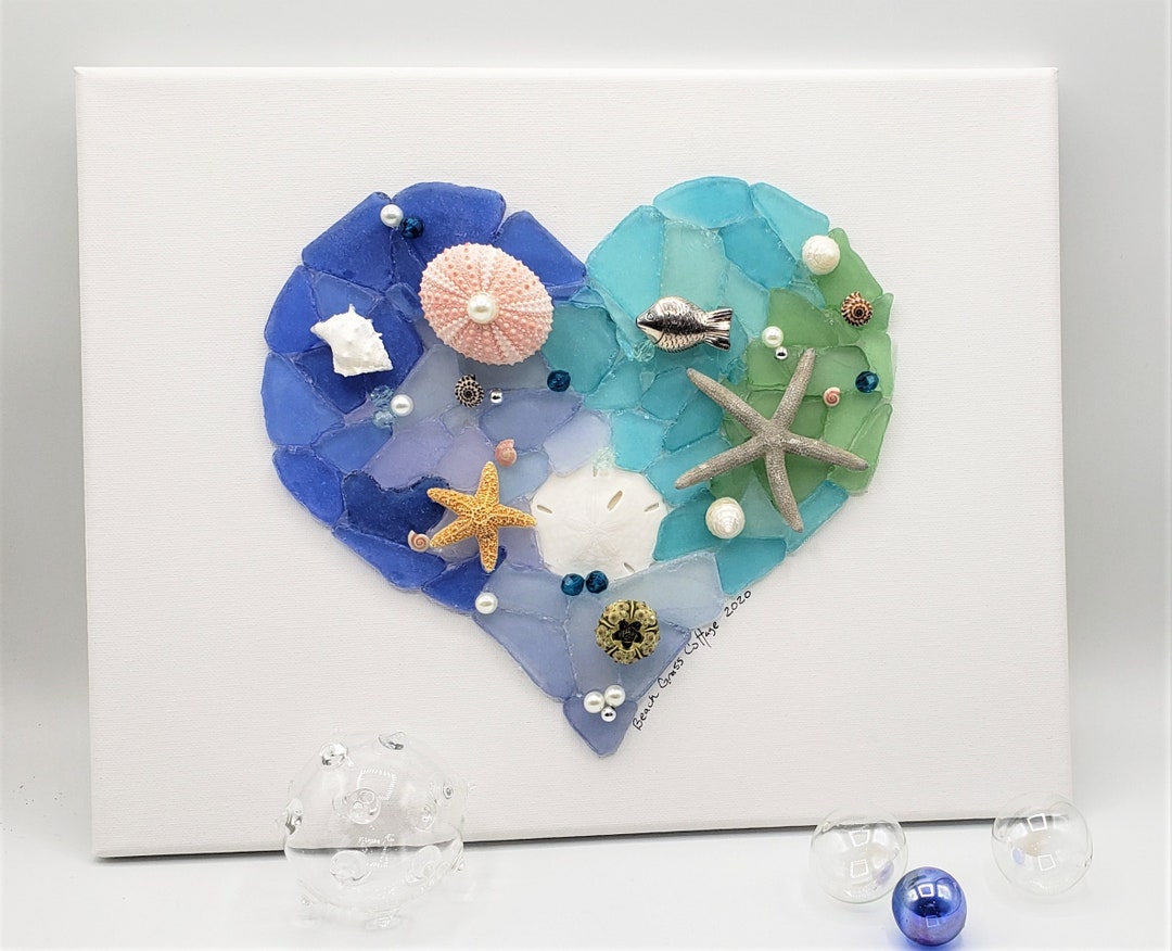 Beach Decor Sea Glass Art, Nautical Decor Sea Glass Heart Wall Hanging ...