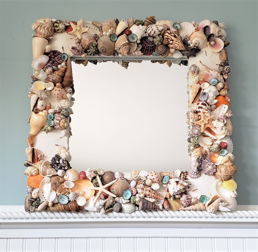 Beach Decor Seashell Mirror, Nautical Decor Shell Mirror, Coastal Decor ...