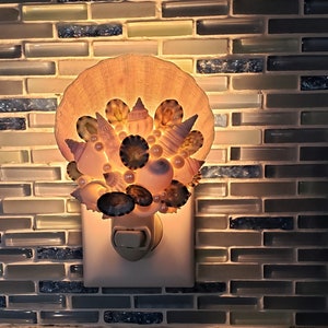 Beach Decor Seashell Night Light, Nautical Decor White Shell Night Lite ...