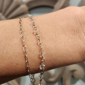 Double-strand, Clear Bead and Silver Paperclip Chain Bracelet - Etsy