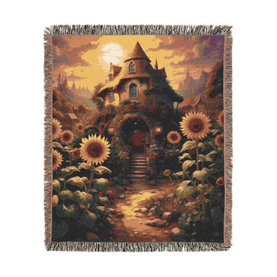 Woven Blanket, Medieval Sunflower Cottage Throw, Home Decor, Cozy ...