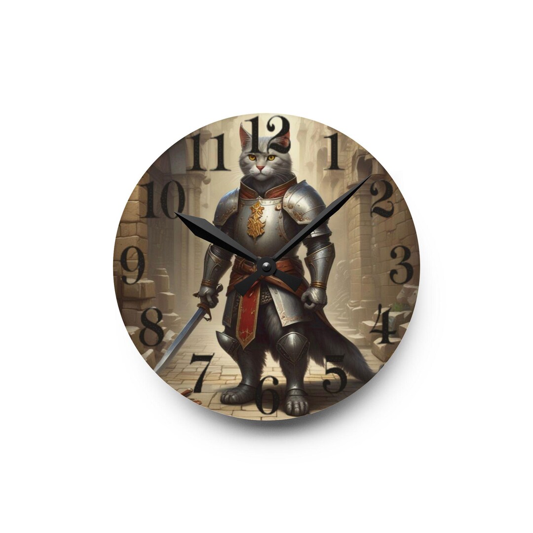 Medieval Warrior Cat Acrylic Wall Clock - Etsy