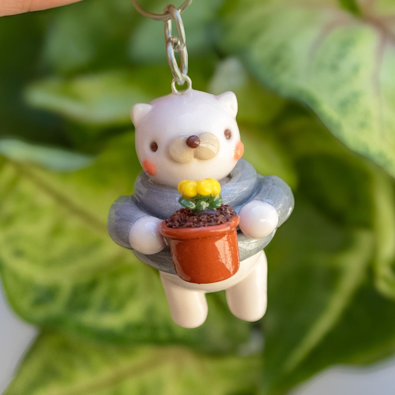 Handmade Kawaii Cat Keychain, Cute Puffer Cat Clay Charm, Unique Gift ...