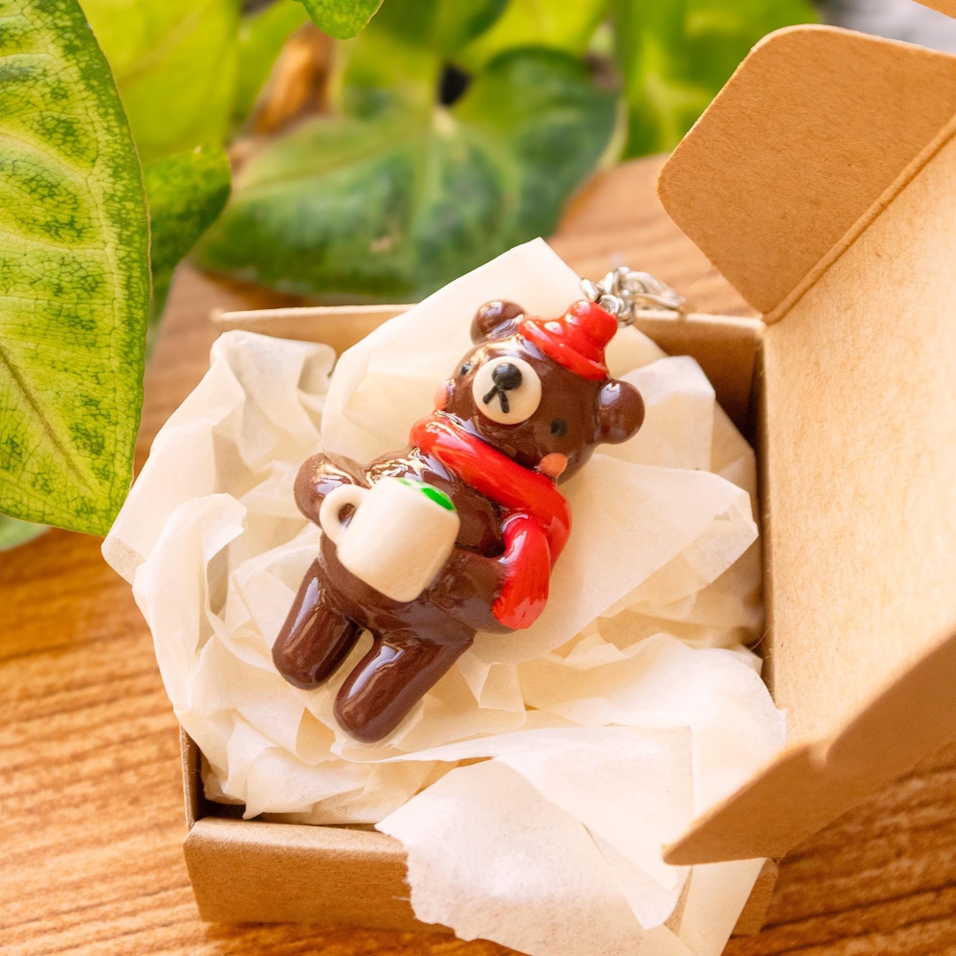 Handmade Matcha Bear Keychain Cute Teddy Bear Charm Kawaii Clay ...