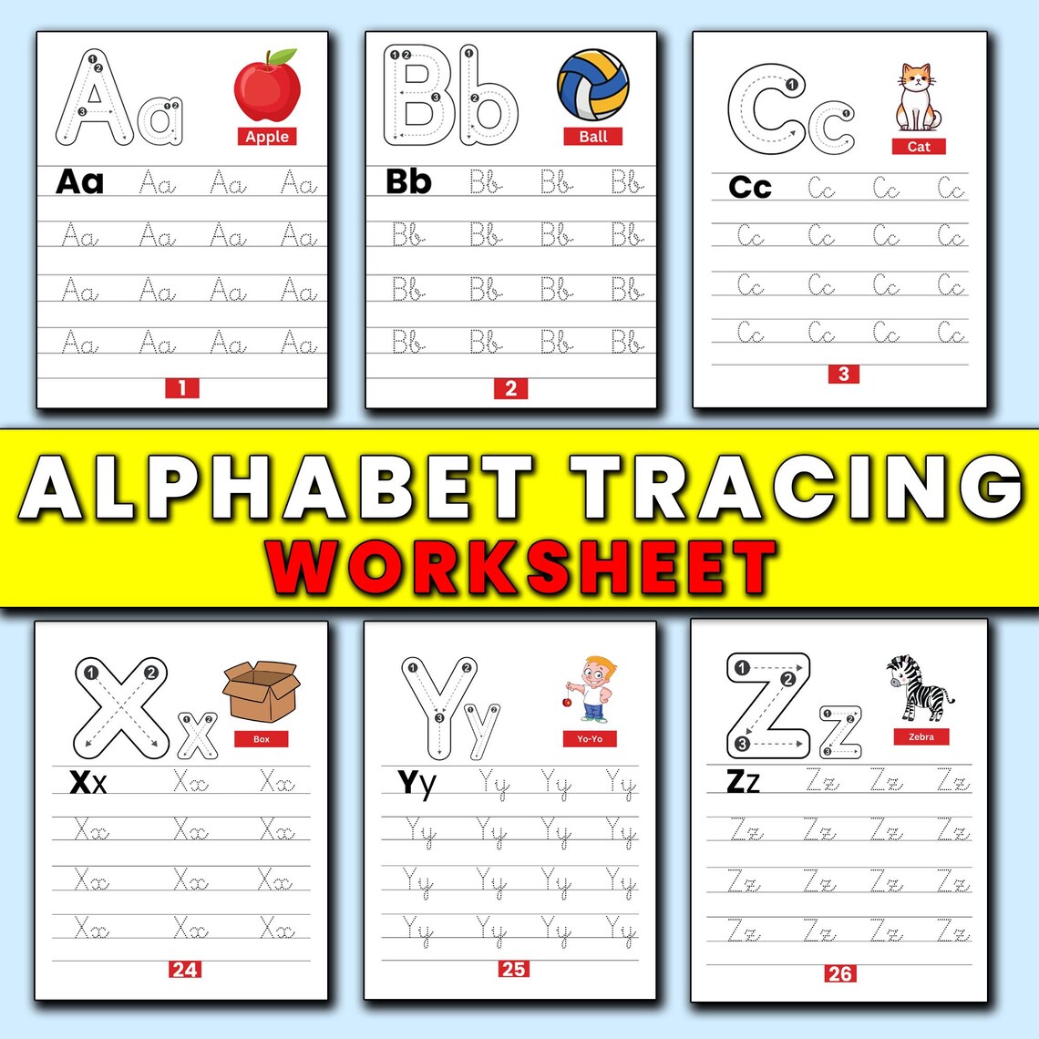 ABC Kids Learning Tracing Worksheet - Etsy