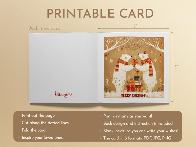 Adorable Polar Bear Printable Christmas Cards Funny, Minimalist Holiday ...