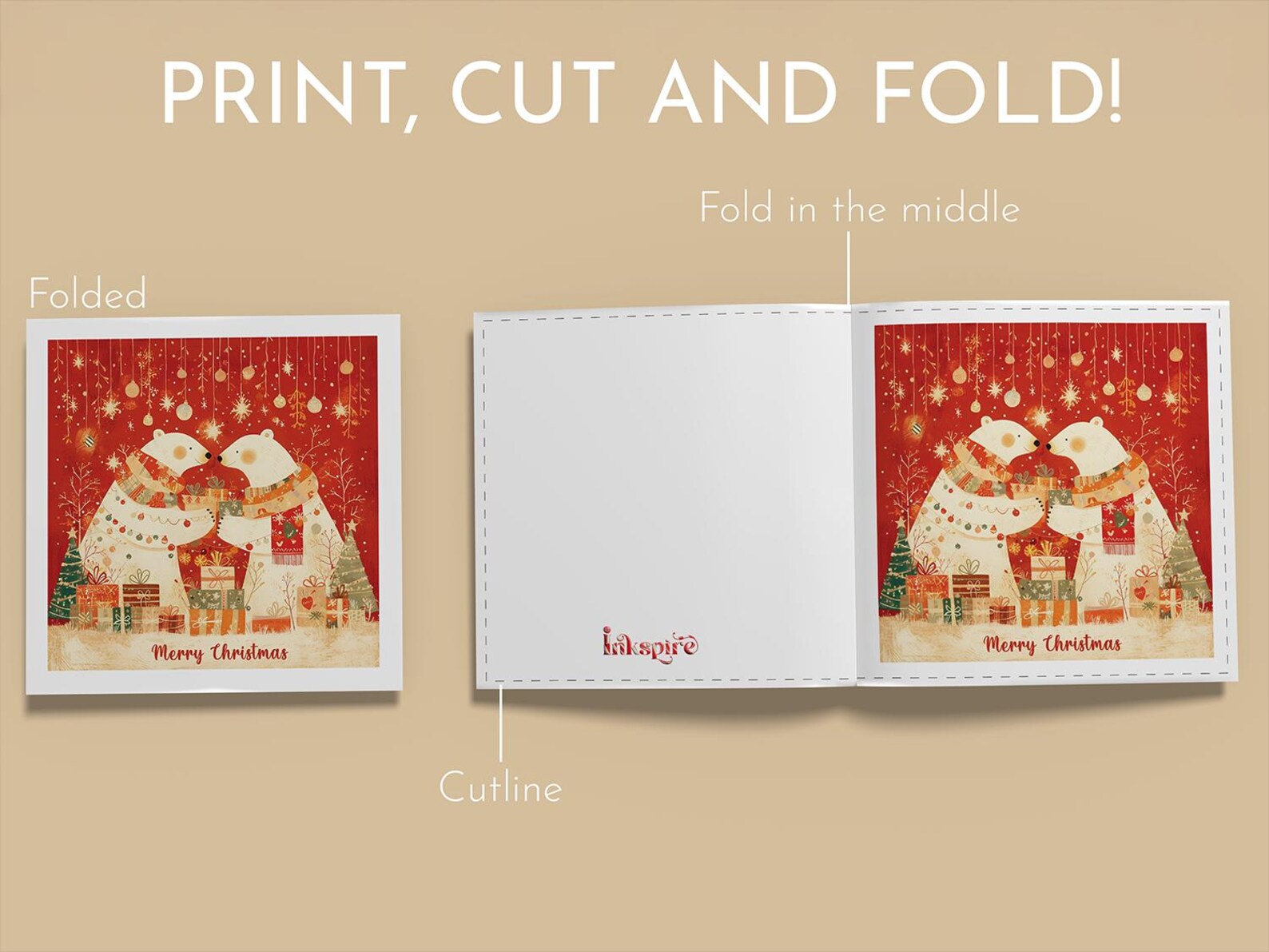 Adorable Polar Bear Printable Christmas Cards Funny, Minimalist Holiday ...