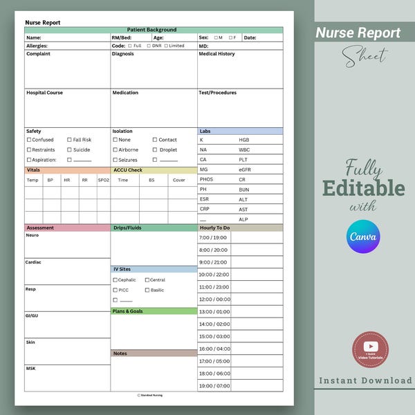 Nurse Report Sheet - Etsy