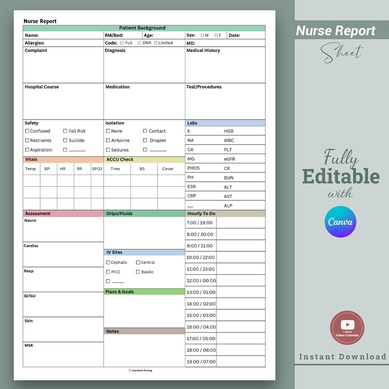 Nurse Report Sheet - Etsy