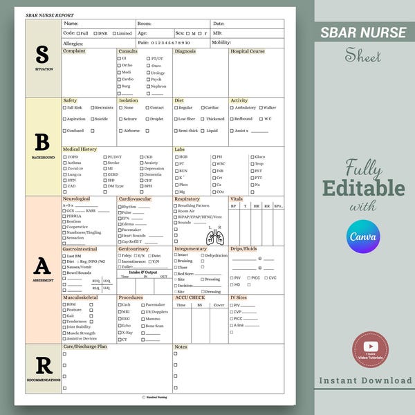 Sbar Nurse Report Sheet - Etsy