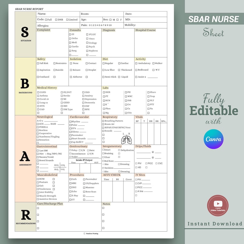 Sbar Nurse Report Sheet - Etsy