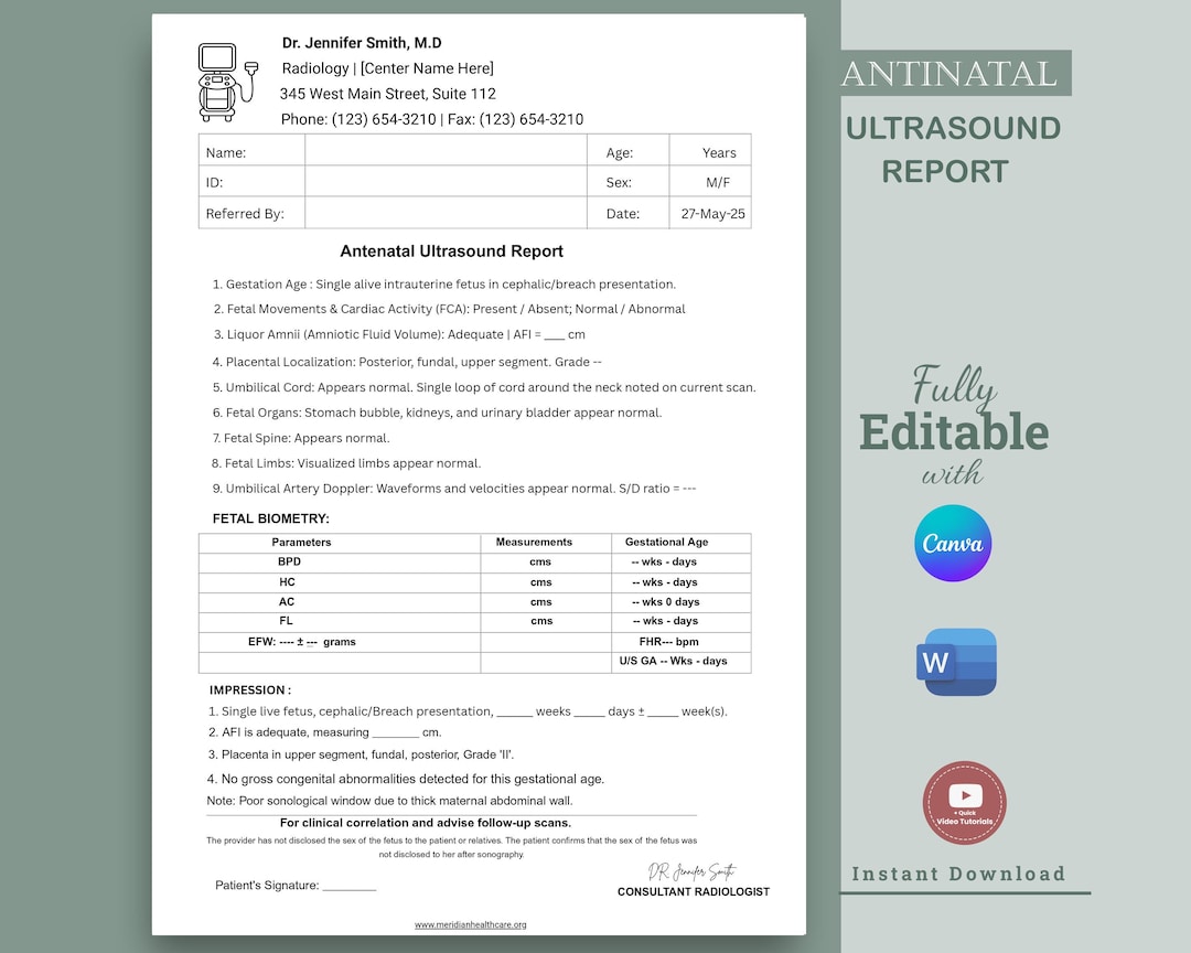Editable Ultrasound Report Template: OB/GYN, Radiology (word/canva) - Etsy