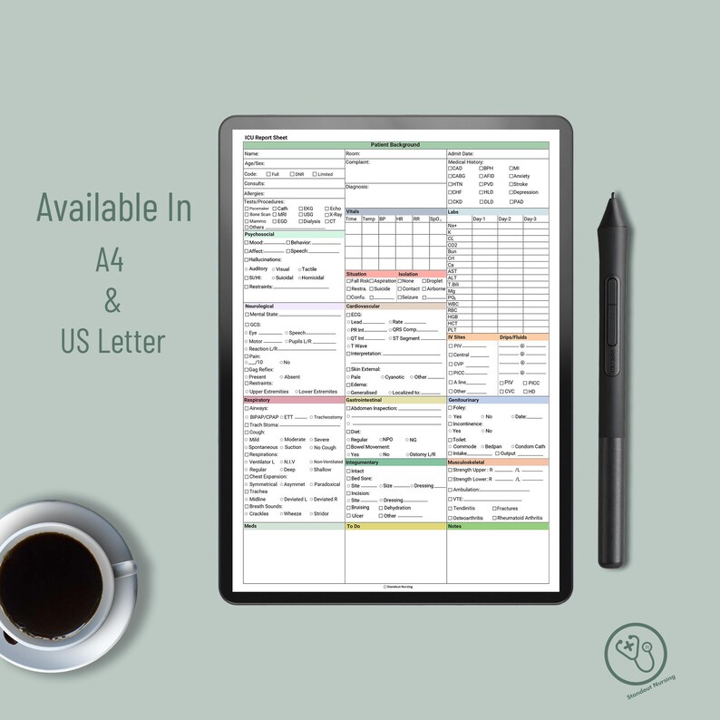 Editable ICU Nurse Report Sheet Med Surg, Nursing Report Sheet Nurse ...