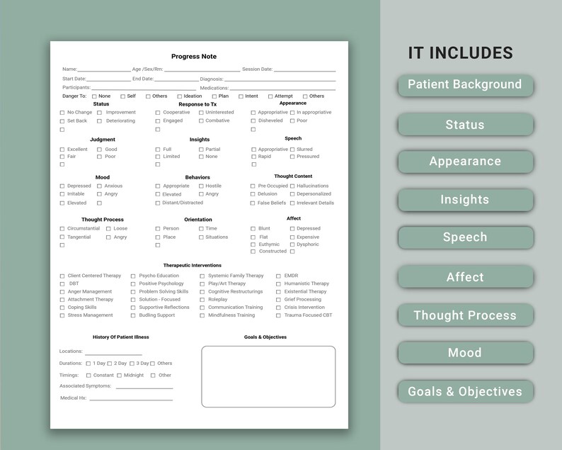 Editable Progress Note Template | Therapy Note | Nursing Progress Note ...
