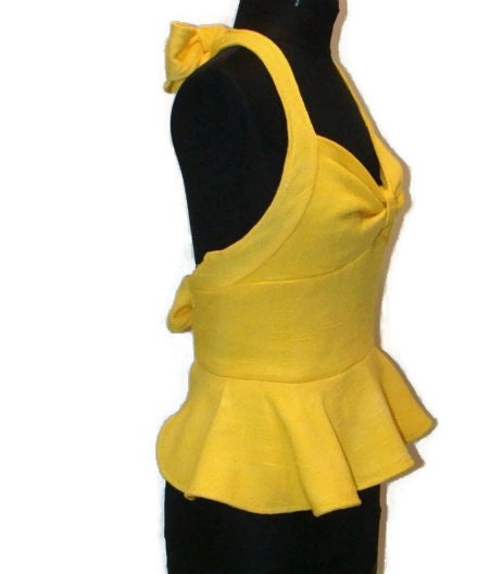 OOAK Vintage Inspired Yellow Halter Top Peplum Tops for Women Yellow ...