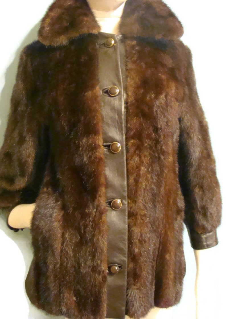 Vintage Brown Mink Fur and Leather Jacket Vintage Mink Fur Coat Fur and ...