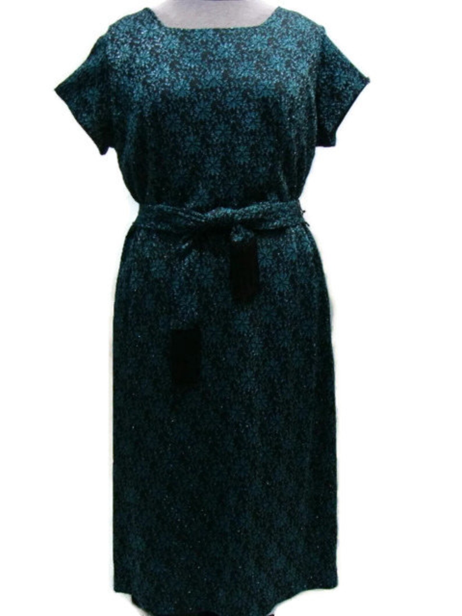 Vintage Navy Blue Dress Vintage Flower Pattern Navy Lurex Dress Vintage ...