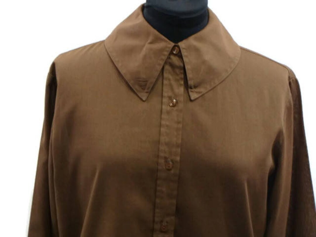 Vintage Brown Long Sleeve Shirt Long Sleeve Brown Top Vintage Button up ...