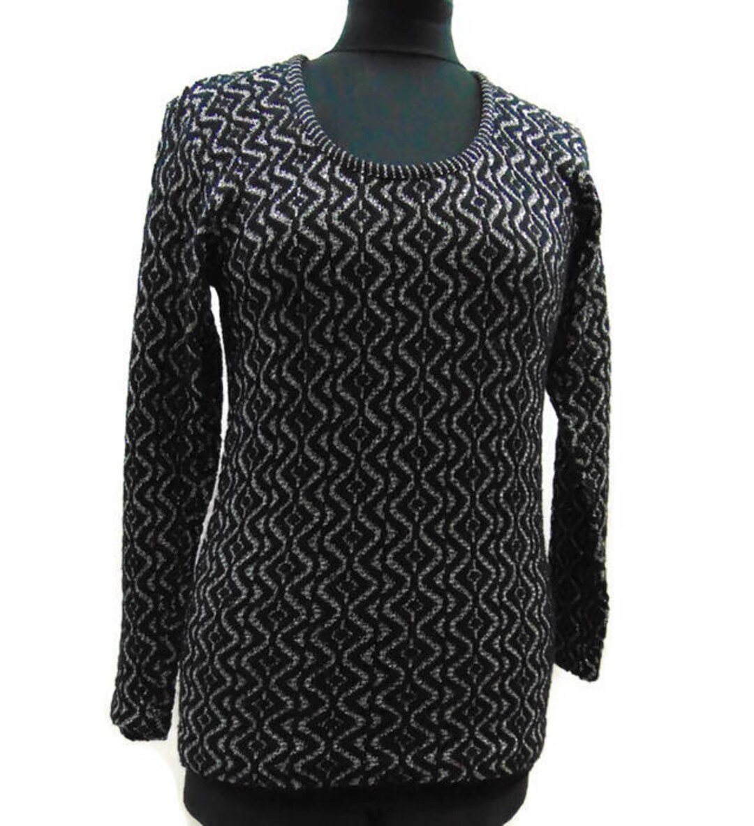 Vintage Sweaters Womens Vintage Orlon Sweater Black and Silver Sweater ...