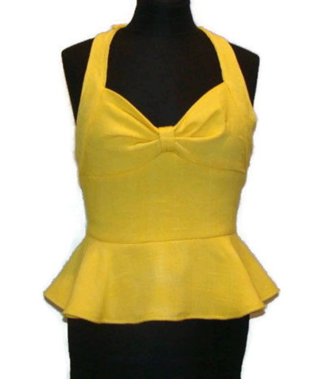 OOAK Vintage Inspired Yellow Halter Top Peplum Tops for Women Yellow ...